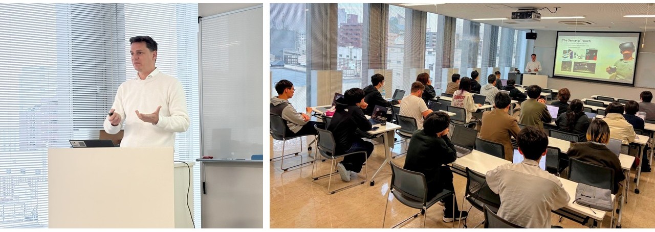 ニュージーランド・カンタベリー大学 Hit Lab Nz の Donald Degraen 先生が来られ，講演をしていただきました． サイバー＆リアルict学際融合研究センター